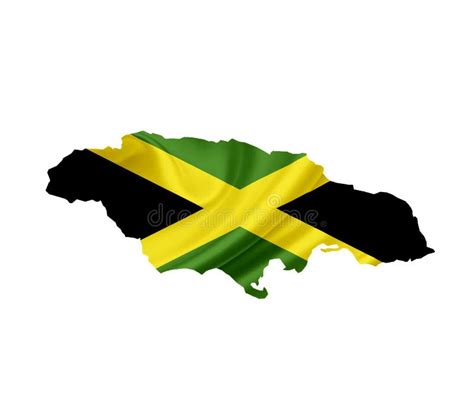 Mapa De Jamaica Con La Bandera Que Agita Aislada En Blanco Imagen De
