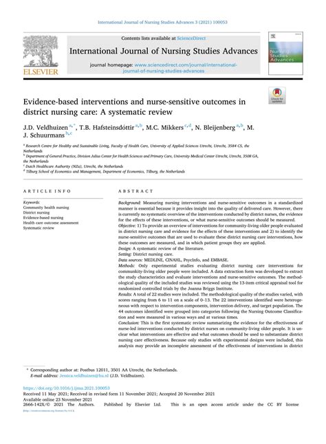 Pdf Evidence Based Interventions And Nurse Sensitive Outcomes In