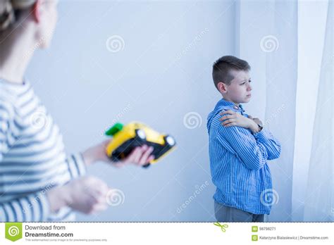 Mother Tries To Encourage Son To Play Stock Image Image Of Asperger