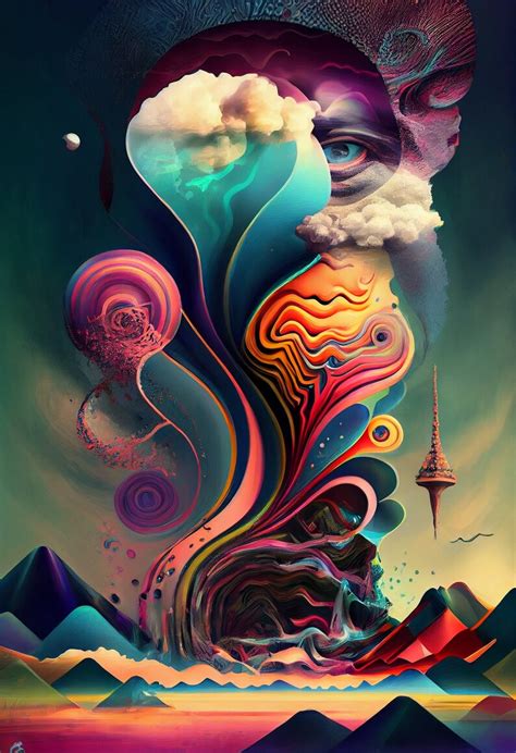 Abstract Art Digital Print Vibrant Vivid Aura Cool Psychedelic 3d Retro