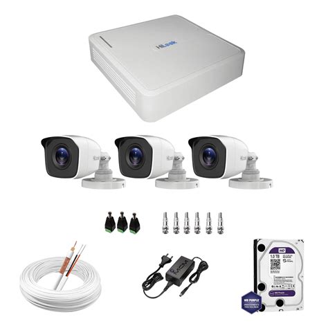 Kit 03 Câmeras De Segurança Hilook Bullet Hd Thc B120c P 1080p 2mp Uso