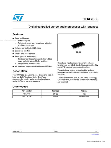 Tda 7303 Digital Controlled Stereo Audio Processor With Loudness Pdf Electrical