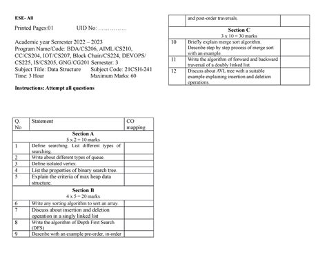Data Structure Test Ese All Printed Pages01 Uid No