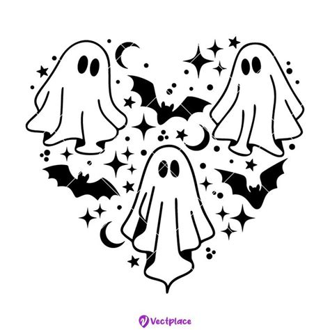 Three Ghost Heads With Bats And Stars In The Background For Halloween Svg Cut Files