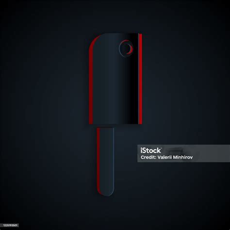 종이 컷 고기 헬기 아이콘 검은 색 배경에 격리 고기 부엌 칼입니다 정육점 칼 종이 아트 스타일입니다 벡터 일러스트레이션 3차원 형태에 대한 스톡 벡터 아트 및 기타 이미지