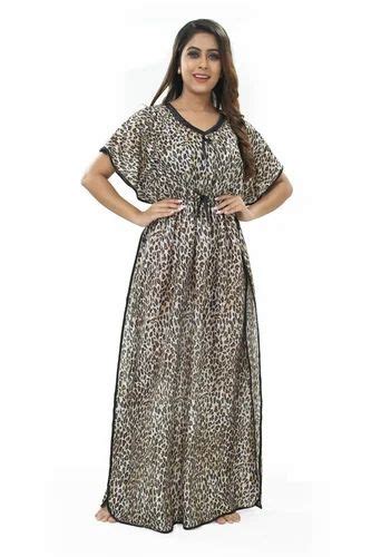 Brown Satin Printed Ladies V Neck Nightgown Cap Sleeve At Rs 135piece