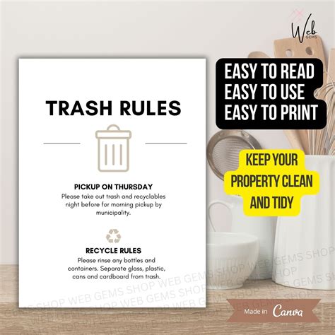 Airbnb Trash And Recycling Rules Sign Printable House Rules Digital