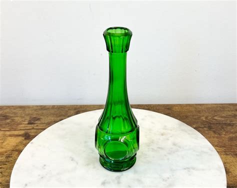 Vintage Wheaton Glass Bullseye Green Glass Vase Retro Glass Vases