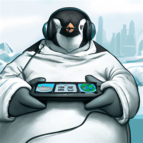 Obese Penguin With Doctor Uniform And Headphones Holding Gamepad