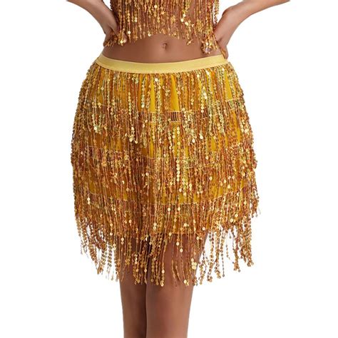 Vupsgez Sequin Fringe Womens Nightclub Skirt Skirt Stage With Sparkly