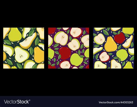 Collection Of Three Seamless Patterns With Apples Vector Image