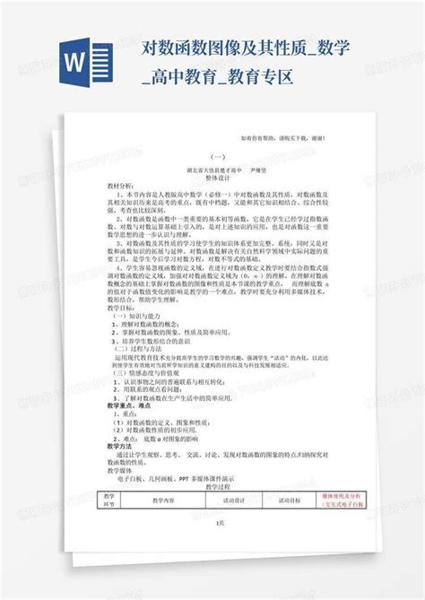 对数函数图像及其性质 数学 高中教育 教育专区word模板下载 编号qeynowrd 熊猫办公