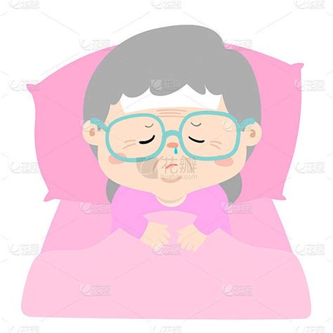 生病的祖母在床上卡通向量。
