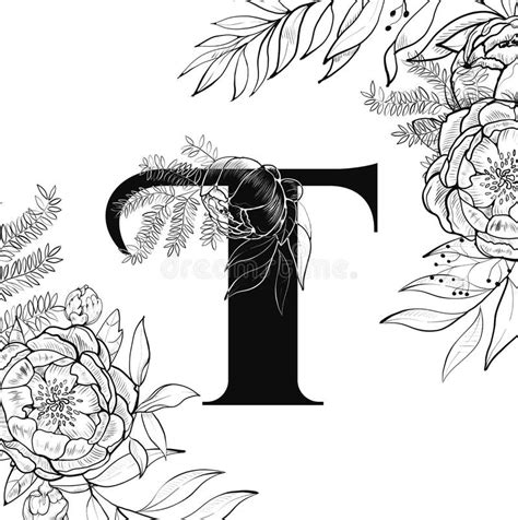 花字母表信件t样式 向量例证 插画 包括有 字体 模式 独自一个 叶子 装饰 上升了 信函 115289551
