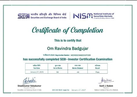 Om Badgujar On Linkedin Nism Sebicertification Finance Growth