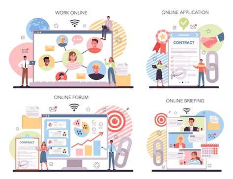 네트워킹 온라인 서비스 또는 플랫폼 세트 프리미엄 벡터