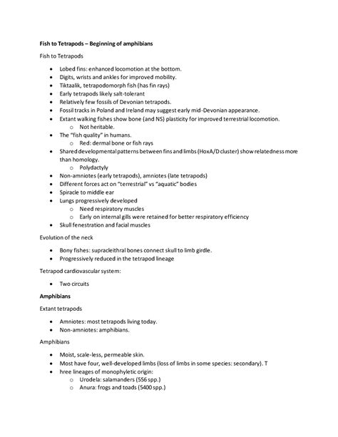 Fish To Tetrapods Evolution And Characteristics Of Amphibians Studocu