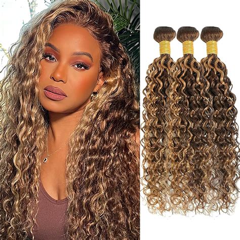 P4 27 Water Wave Bundles Human Hair 12 14 16 Inch Brown