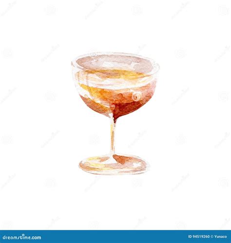 Cocktail Illustration Hand Drawn Watercolor On White Background Stock