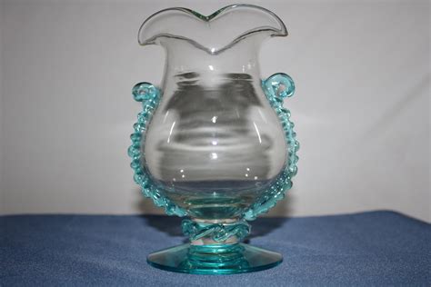 Mid Century Rigaree Pedestal Glass Vase Hand Blown Glass On A Etsy