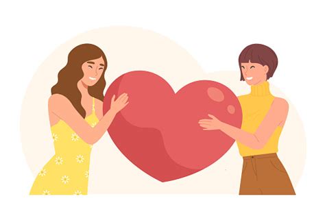 사랑스러운 레즈비언 부부는 함께 마음을 들고 Lgbtq 사랑 개념 해피 발렌타인 데이 동성 결혼 동성애 관계 Lgbtqia