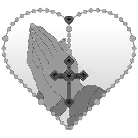 Manos Rezando Con El Rosario En Forma De Corazón Ilustración del Vector
