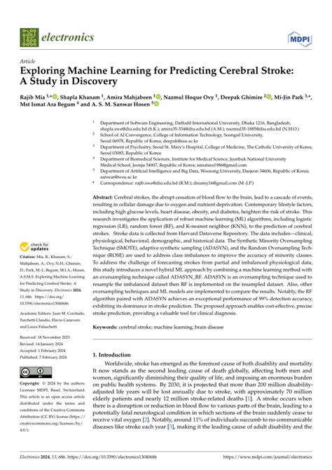Pdf Exploring Machine Learning For Predicting Cerebral Stroke A