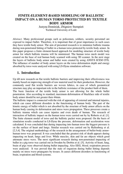 Pdf Finite Element Based Modeling Of Ballistic Impact On A Human Torso Protected By Textile