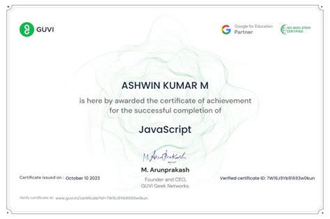 ashwinkumar m on linkedin guvi javascript learning journey