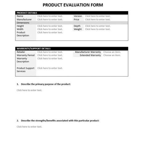 Product Evaluation Form Customer Feedback Tool Review Form