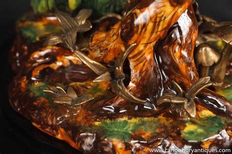 English Majolica Porcelain Peacock Bird Figurine Statue Pottery