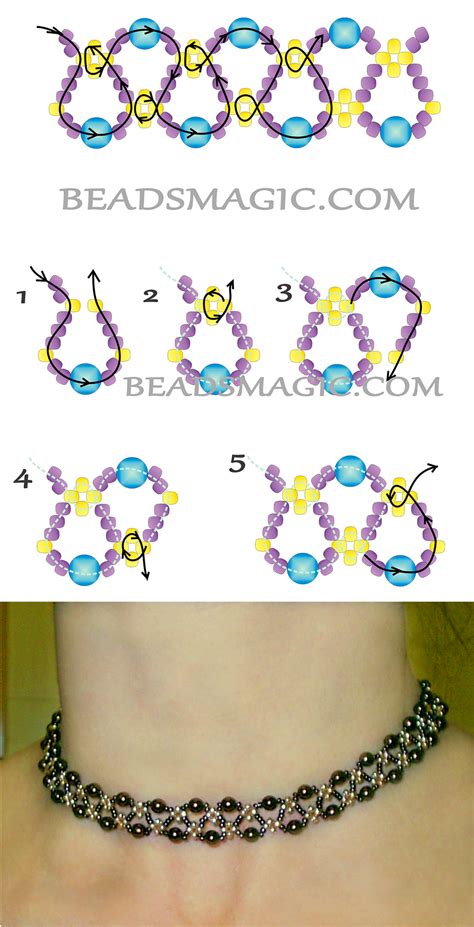 Free Pattern For Necklace Emprice Beads Magic In 2025 Beaded Bracelet Patterns Beaded