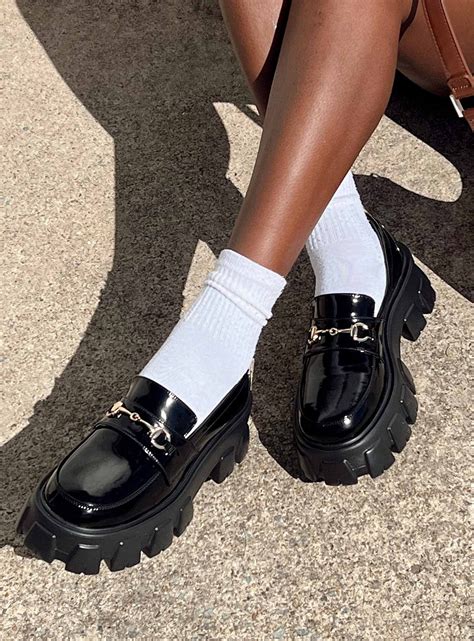 Penny Lane Loafers Black High Shine Fashion Shoes Loafer Shoes Women