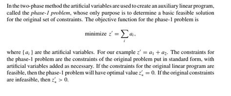 Solved In The Two Phase Method The Artificial Variables Are