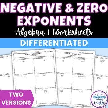 Negative And Zero Exponent Rules Differentiated Worksheets Algebra