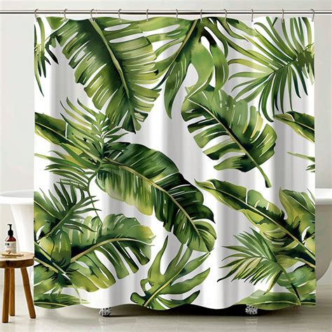 Tropical Green Palm Banana Leaves Shower Curtain Exotic Rainforest