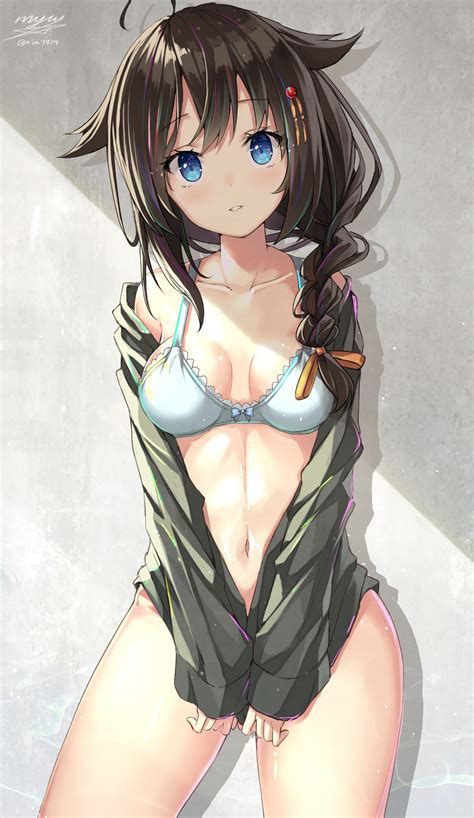 Wallpaper Long Hair Anime Girls Blue Eyes Brunette Kantai Collection Black Hair Bra