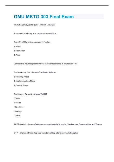 Gmu Mktg 303 Final Exam Questions And Answers 100 Correct Answers 2024 Updated Quiz Gmu
