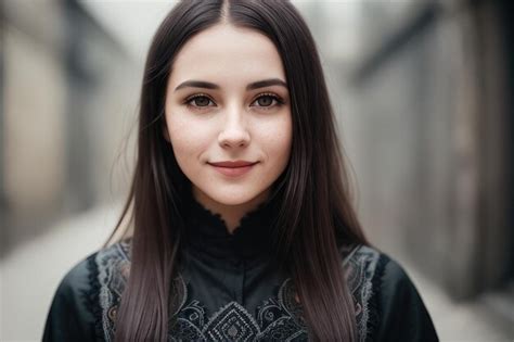 Premium Ai Image A Woman With Long Brown Hair And A Black Jacket