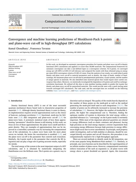Pdf Convergence And Machine Learning Predictions Of Monkhorst Pack K