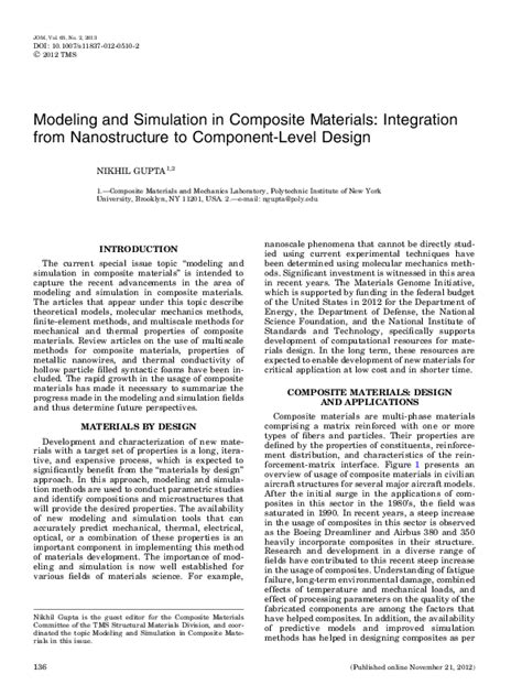 Pdf Modeling And Simulation In Composite Materials Integration From Nanostructure To