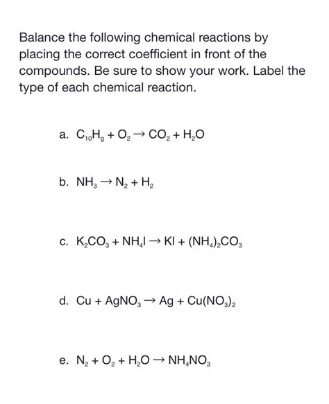 Solved Balance The Following Chemical Reactions By Placing The Correct Course Hero
