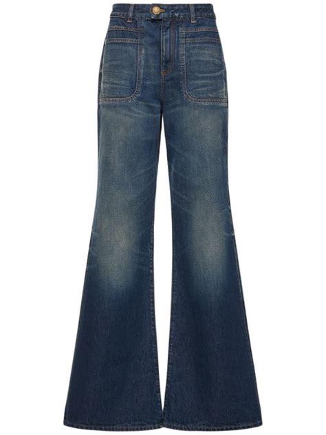 High Rise Flared Denim Jeans Balmain Women Luisaviaroma