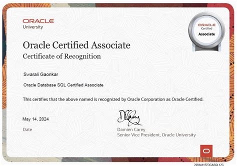 Earned Oracle Database Sql Certification Swarali Gaonkar Posted On