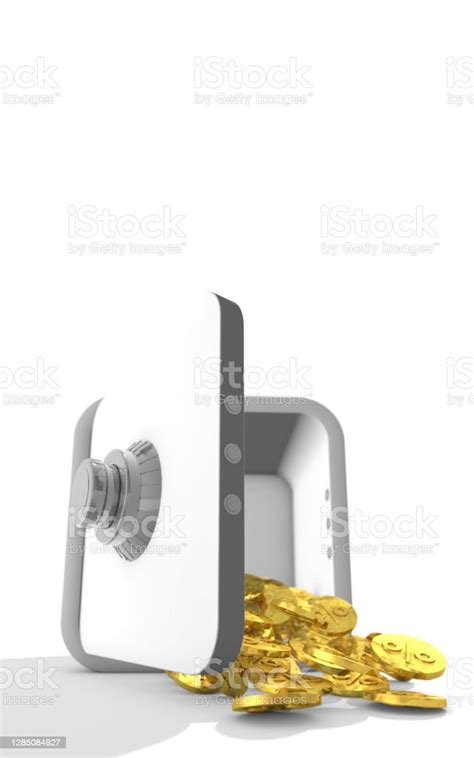 동전이 쏟아져 나오는 흰색 배경에 안전을 열어보시면 됩니다 관심의 축적 3d 일러스트레이션 3d 렌더링 0명에 대한 스톡 사진 및 기타 이미지 Istock