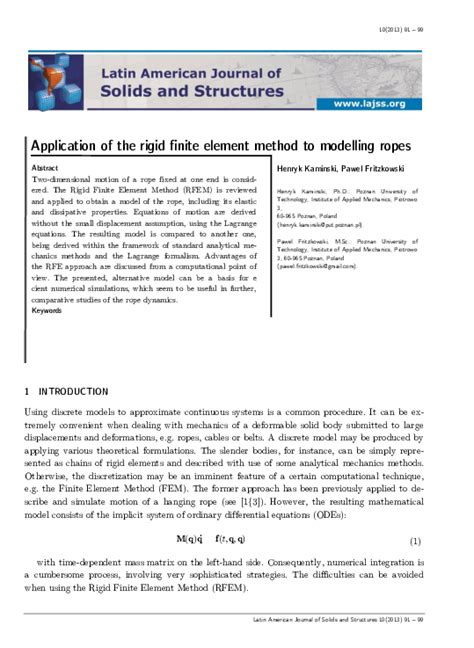 Pdf An Application Of The Rigid Finite Element Method To Modelling Of
