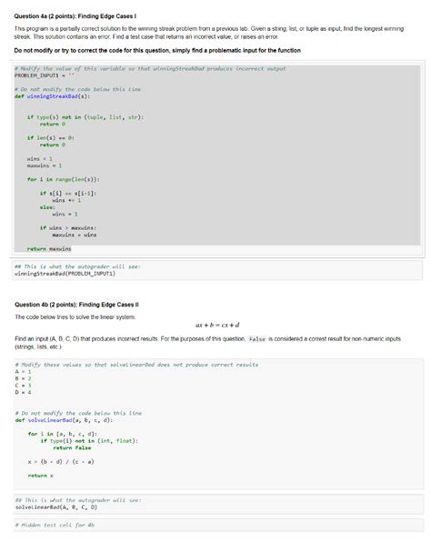 Solved Question A Points Finding Edge Cases I This Chegg