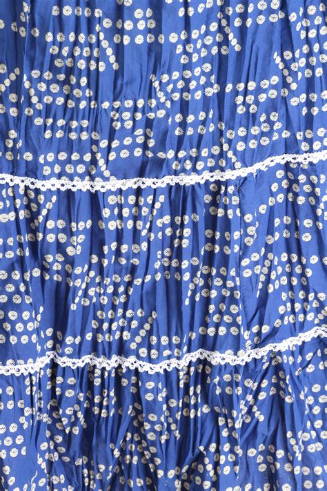 Nautical Blue Long Skirt With Printed Bootis And Crochet Exotic India Art