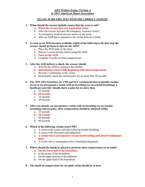 Red Cross Cpr Test And Answers American Red Cross Cpr And Fi
