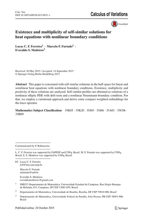 Pdf Existence And Multiplicity Of Self Similar Solutions For Heat Equations With Nonlinear